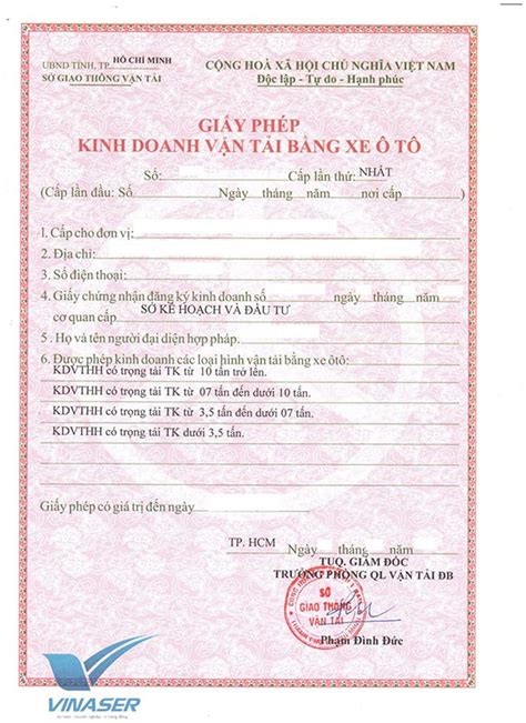Dịch vụ cấp giấy phép kinh doanh vận tải TP Hồ Chí Minh Vinaser