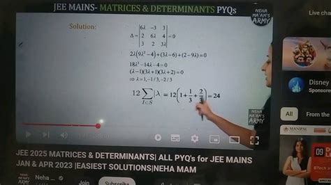 Jee Mains Matrices And Determinants Pyqs Solution Δ∣∣ 6λ23 −36λ2 343λ ∣