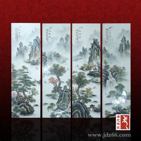 粉彩山水四条屏瓷板画 高清图片，堆糖，美图壁纸兴趣社区