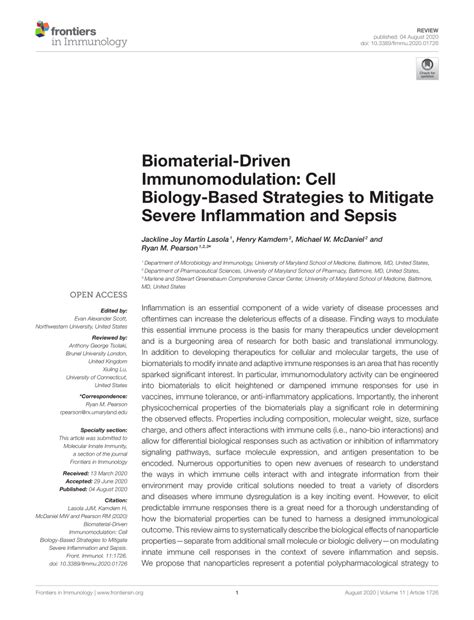 Pdf Biomaterial Driven Immunomodulation Cell Biology Based
