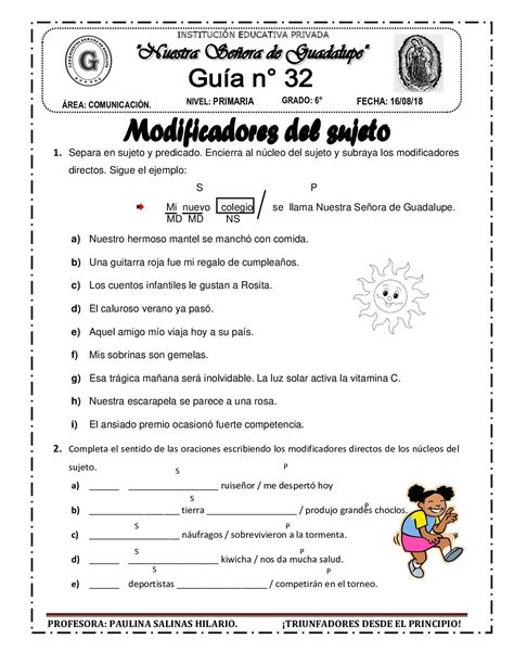 Modificadores Del Sujeto 6to Artofit