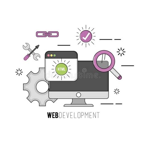 Computer With Code Programing Software Data Stock Vector Illustration