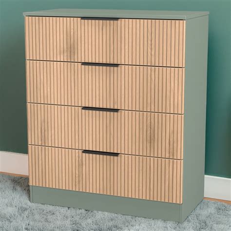 Crowndale Java 4 Drawer Slatt Effect And Reed Green Chest Of Drawer Wilko