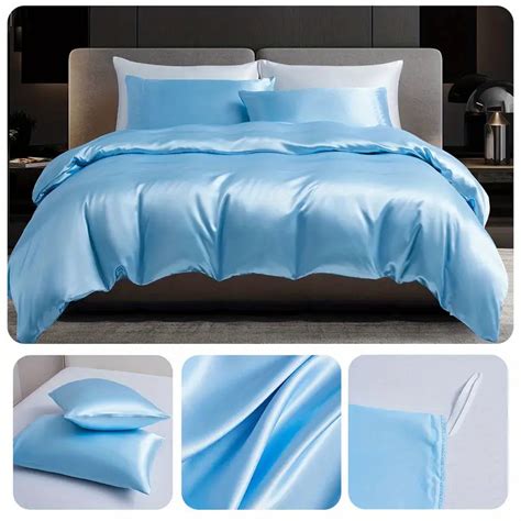 Luxury Duvet Cover Set Solid Color Satin Bedding Set Temu Denmark
