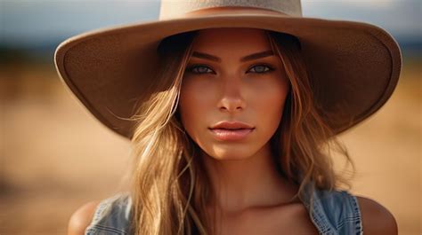 Premium Ai Image Cowgirl Portrait With Focus And Space For Text
