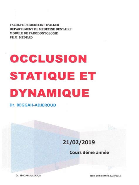 5 Locclusion Statique Et Dynamique Pdf