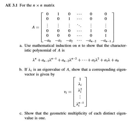 Solved For The N Times N Matrix A 0 0 0 0 A0 1 0
