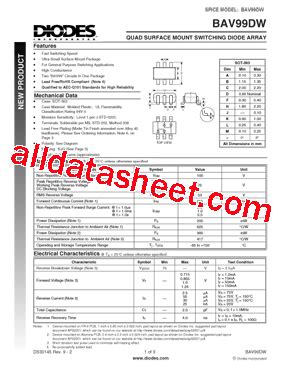 Kjg Marking Bav Dw Datasheet Pdf Diodes Incorporated
