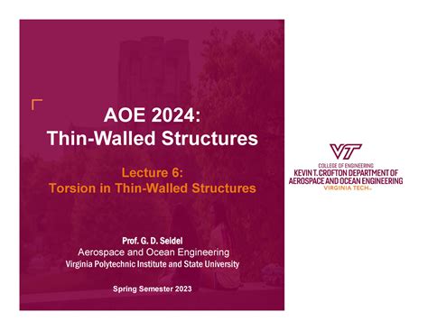 Lecture 06 Torsion In Thin Walled Structures 2023 Pt5 Title Here Title Here Optional Orunit