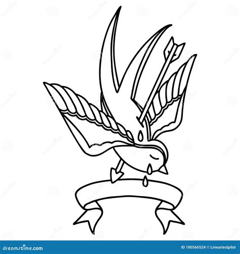 Tatuagem De Linhagem Preta Faixa De Uma Andorinha Perfurada Pela Seta Ilustração do Vetor