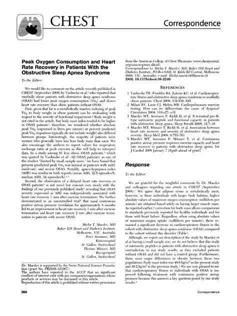 Peak Oxygen Consumption And Heart Rate Recovery In Pdf Sleep Apnea
