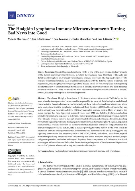 Pdf The Hodgkin Lymphoma Immune Microenvironment Turning Bad News