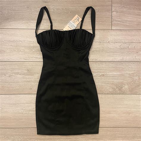 Oh Polly Black Satin Ruched Cup Dress New With Tags Depop