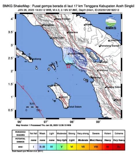 Gempa Bumi M 43 Sr Guncang Laut Aceh Singkil