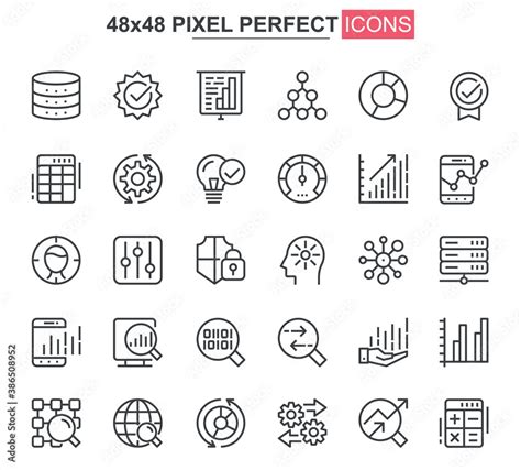 big data analysis thin line icon set data processing outline