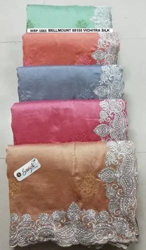 Embroidered Casual Wear Vichitra Silk Sarees Length 6 3 M With