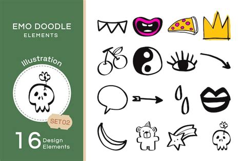 Premium Vector Vector Hand Drawn Emo Doodle Elements Set2
