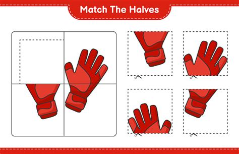 반쪽을 일치시다 골키퍼 장갑의 반쪽 경기를 합니다 교육 어린이 게임 인쇄 워크 시트 벡터 일러스트레이션 0명에 대한 스톡 벡터 아트 및 기타 이미지 Istock