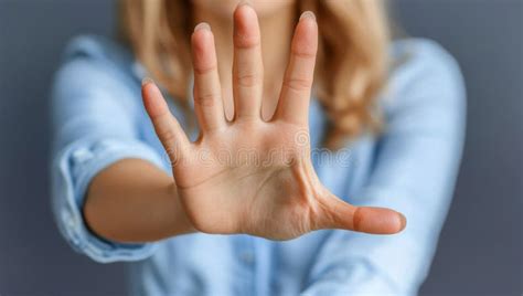 A Woman Holds Up Her Hand In A Stop Gesture Symbolizing Protection