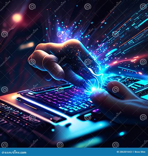 hands typing on a laptop keyboard in a dark room 3d rendering