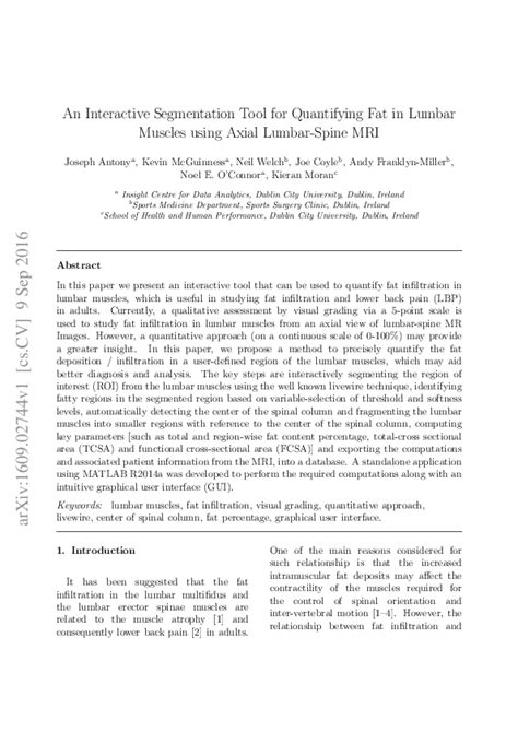 Pdf An Interactive Segmentation Tool For Quantifying Fat In Lumbar Muscles Using Axial Lumbar