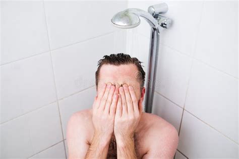Man Having A Relaxing Shower Stock Image Image Of Body Closed