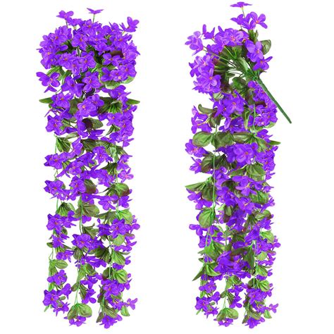 Spencer 2pcs Artificial Hanging Flowers 26ft Fake Purple Violet Plants