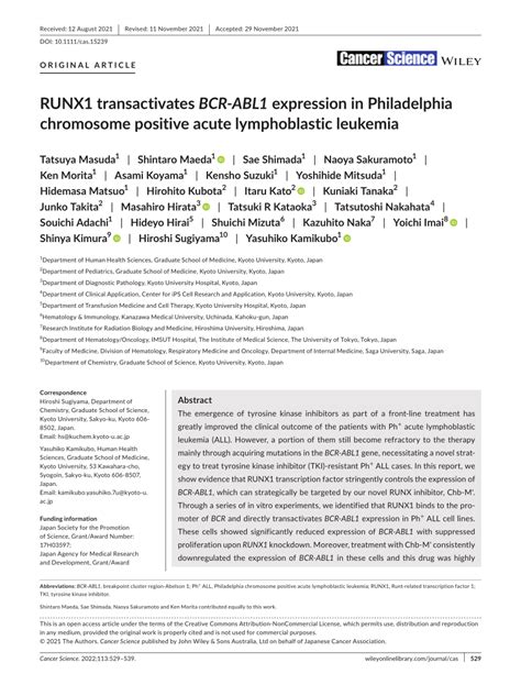 Pdf Runx1 Transactivates Bcr‐abl1 Expression In Philadelphia Chromosome Positive Acute