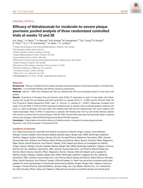 Pdf Efficacy Of Tildrakizumab For Moderate‐to‐severe Plaque Psoriasis
