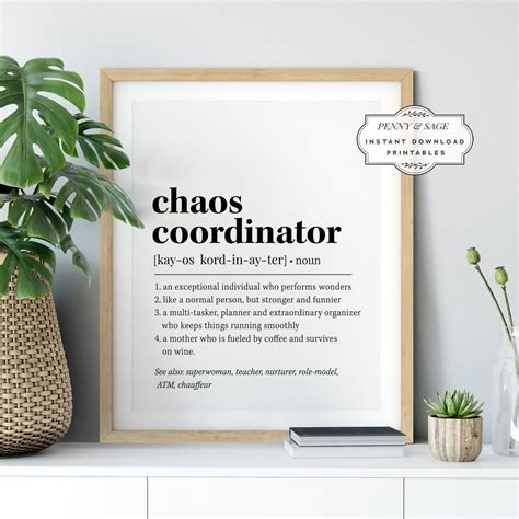 Chaos Coordinator Definition Wall Art Chaos Coordinator Quote Funny