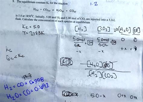 Solved The Equilibrium Constant K For The Reaction 2 Hz Coze Hzo1gl Cowai Is 5 0 At 1850c
