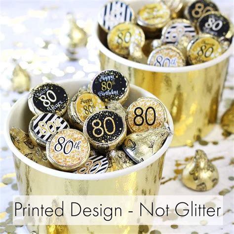 Black And Gold 80th Birthday Party Favor Stickers 180 Count 80th