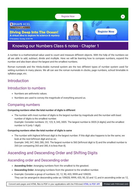 Byjus Cbse Notes Cbse Class Maths Notes Chapter Know Register Now Knowing Our
