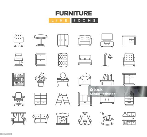 Furniture Line Icon Set向量圖形及更多寢具圖片 寢具 圖示 人字梯 Istock