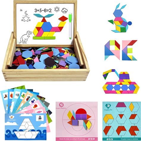 Wooden Pattern Blocks Set 231 PCS Magnet Pattern Blocks A Pattern