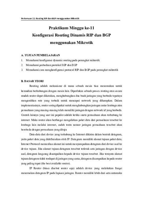 Pdf Praktikum Minggu Ke 11 Konfigurasi Routing Dinamis Rip Dan Bgp