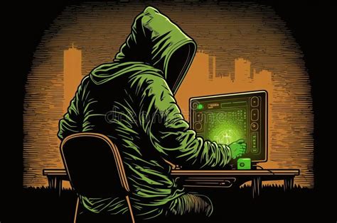 Young Male Hacker Looking At Screen Generative Ai Stock Illustration