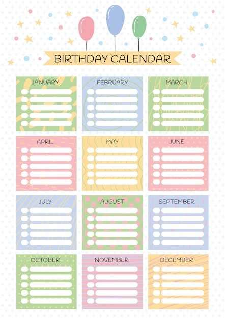 Printable Editable Birthday Calendar Template For Easy Planning