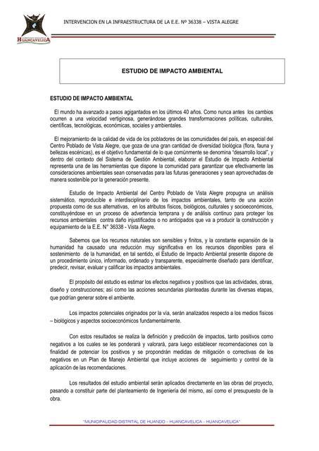 Informe De Estudio De Impacto Ambiental Para Colegios Apuntes De