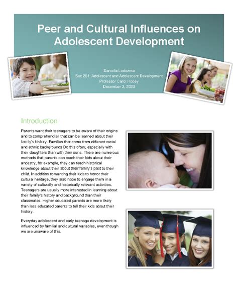 Assignment Sec Peer And Cultural Influences On Adolescent Development
