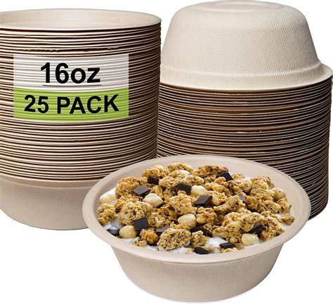 25 Pack 16 Oz Compostable Paper Bowls Heavy Duty Disposable Bowls