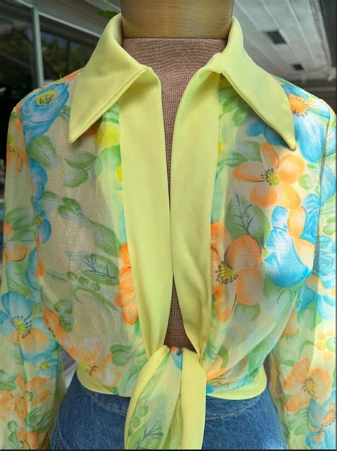 Vintage 1960 Sheer Flower Print Blouse Size S M Etsy