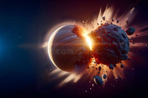 a dramatic and intense scene of two celestial bodies colliding in space