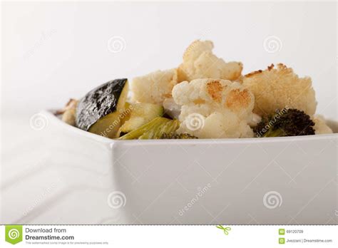 Roasted Cauliflower Broccoli And Zuccini Close Shot Stock Image