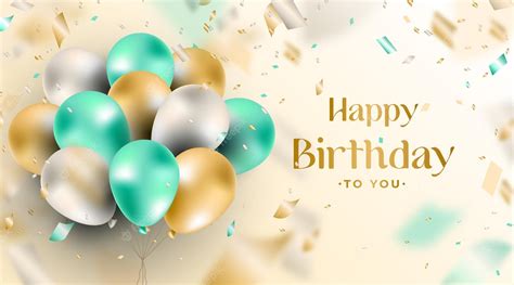 3d 플로팅 풍선과 색종이 조각이 있는 사실적인 생일 축하 배너 무료 벡터