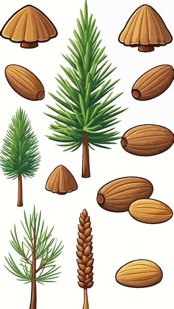 A Set Of Pine Cones And Pine Trees Cartoon Drawing Artwork Vector Premium AI Generated Vector