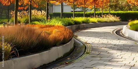 Managing Stormwater Runoff With Green Infrastructure Gardens And Permeable Pavements Concept