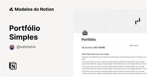 Portfólio Simples Modelo Por Val Marketplace Do Notion