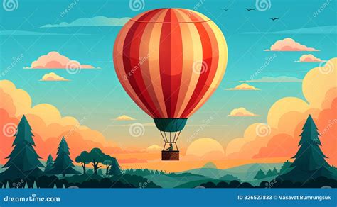 Hot Air Balloon Flat Design Side View Adventure Theme Cartoon