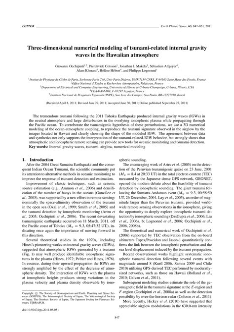Pdf Three Dimensional Numerical Modeling Of Tsunami Related Internal